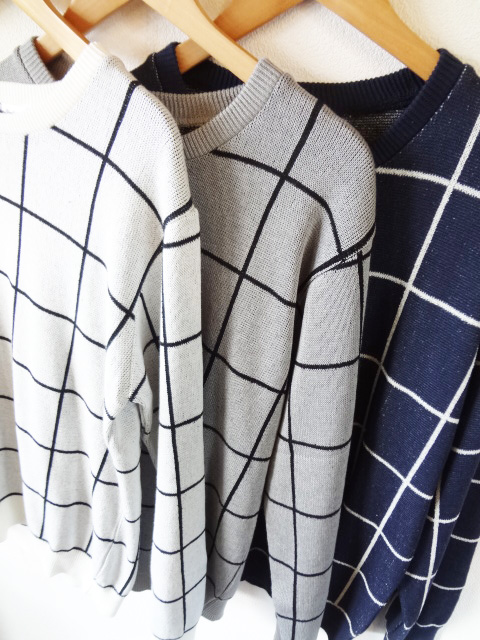 [Men’s] Window pane knit , Cable border knit